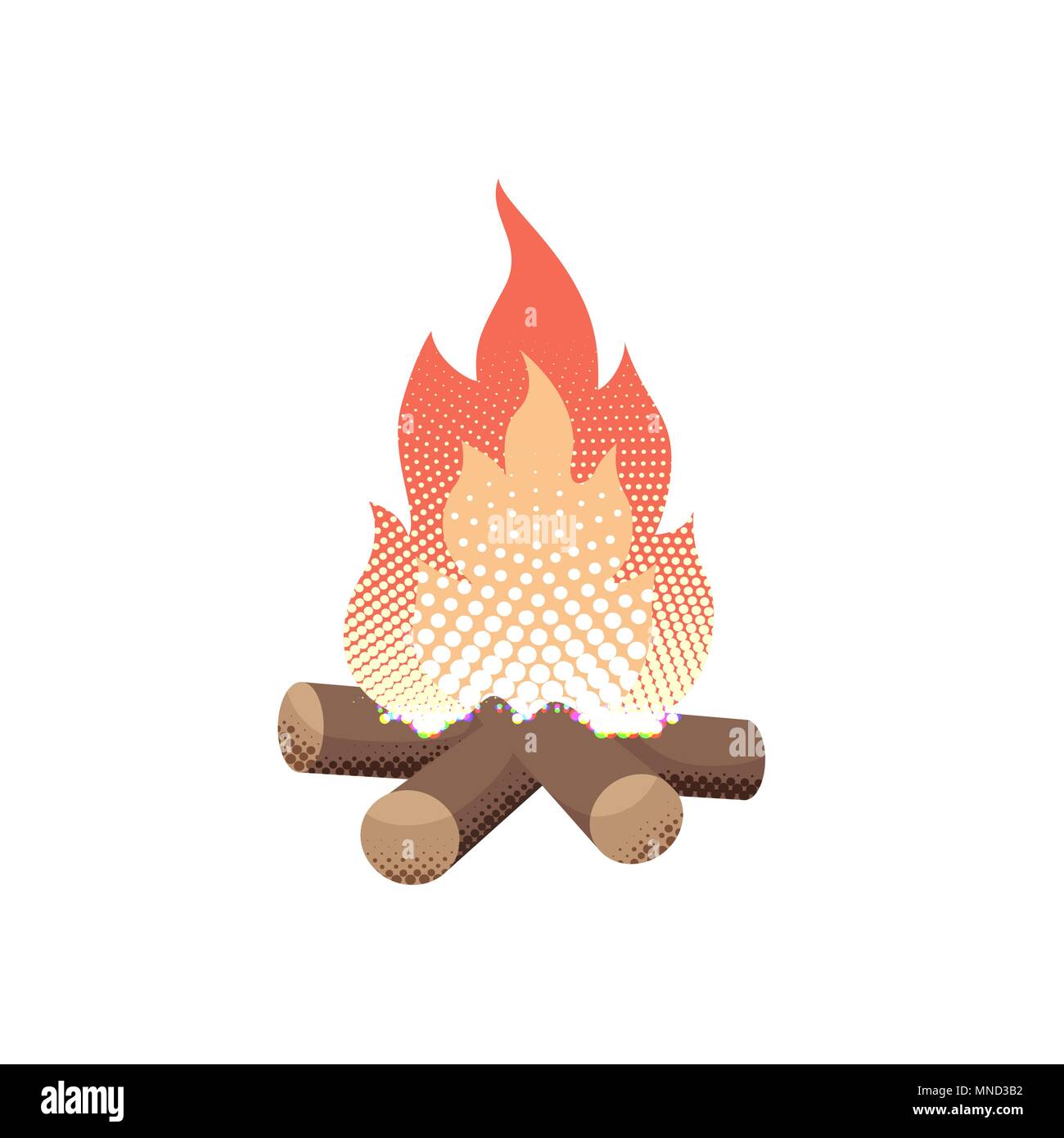 Vector illustration of a campfire in mid century comic book style with ...