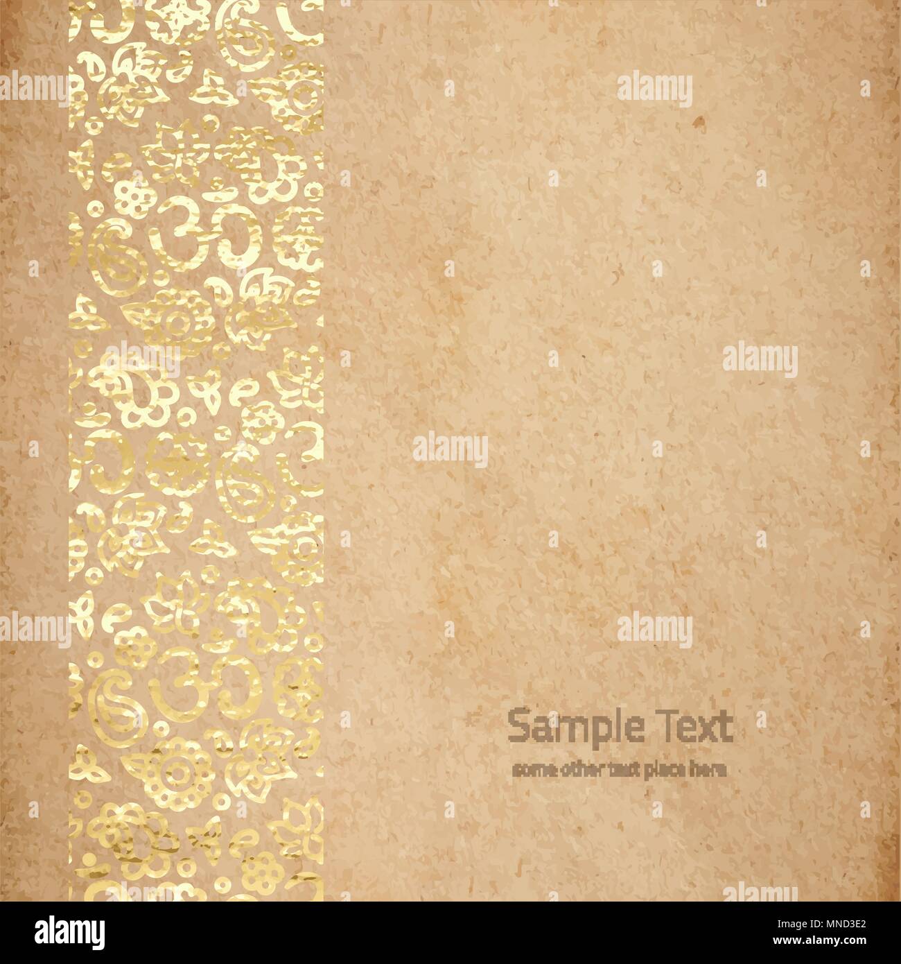 Vintage old paper texture with golden ink OM meditation border. Zen ...