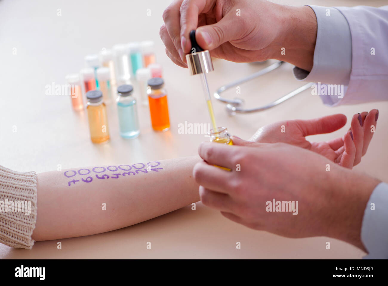 Doctor testing allergy reaction of patient in hospital Stock Photo - Alamy