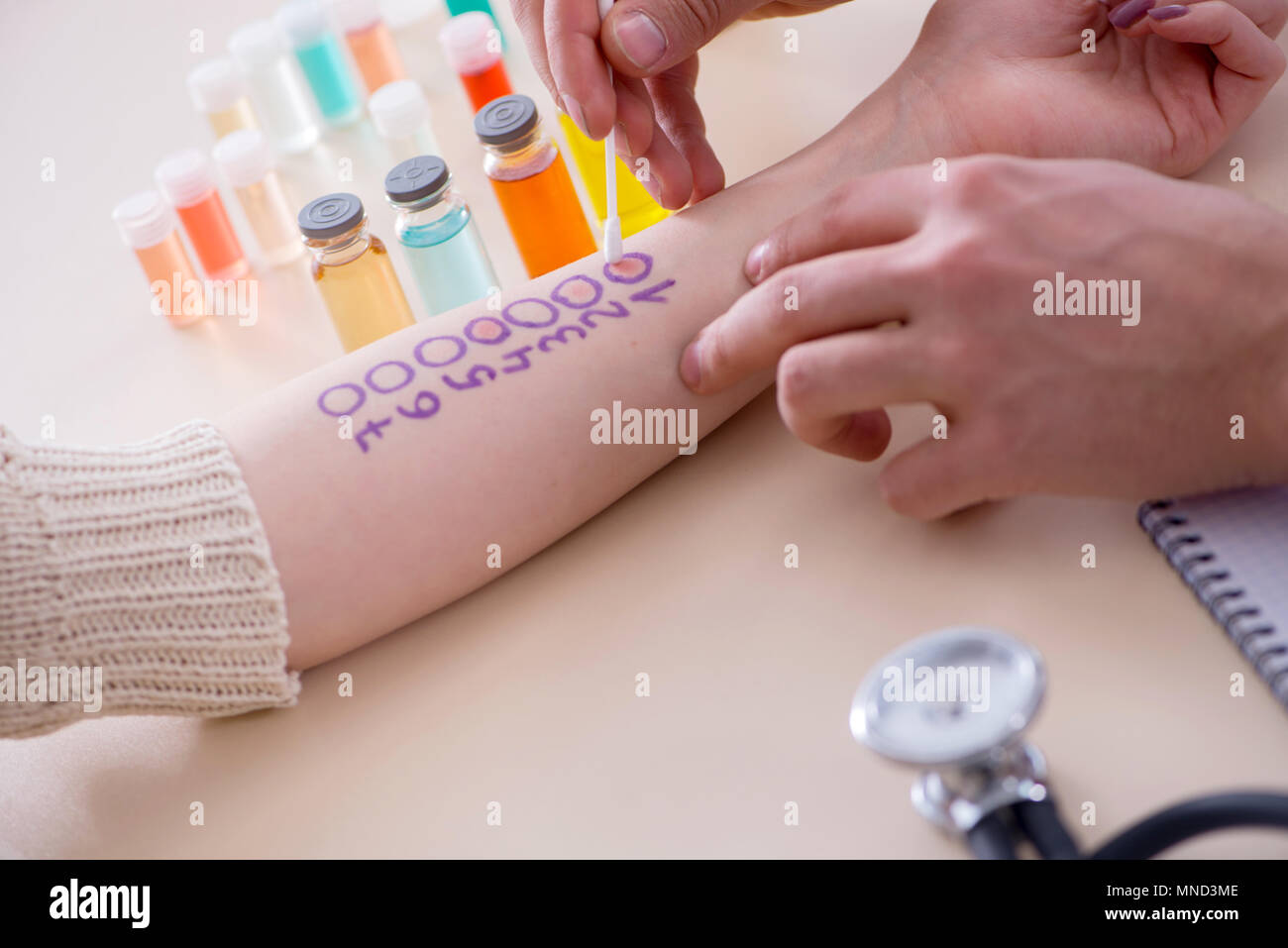 Doctor testing allergy reaction of patient in hospital Stock Photo - Alamy