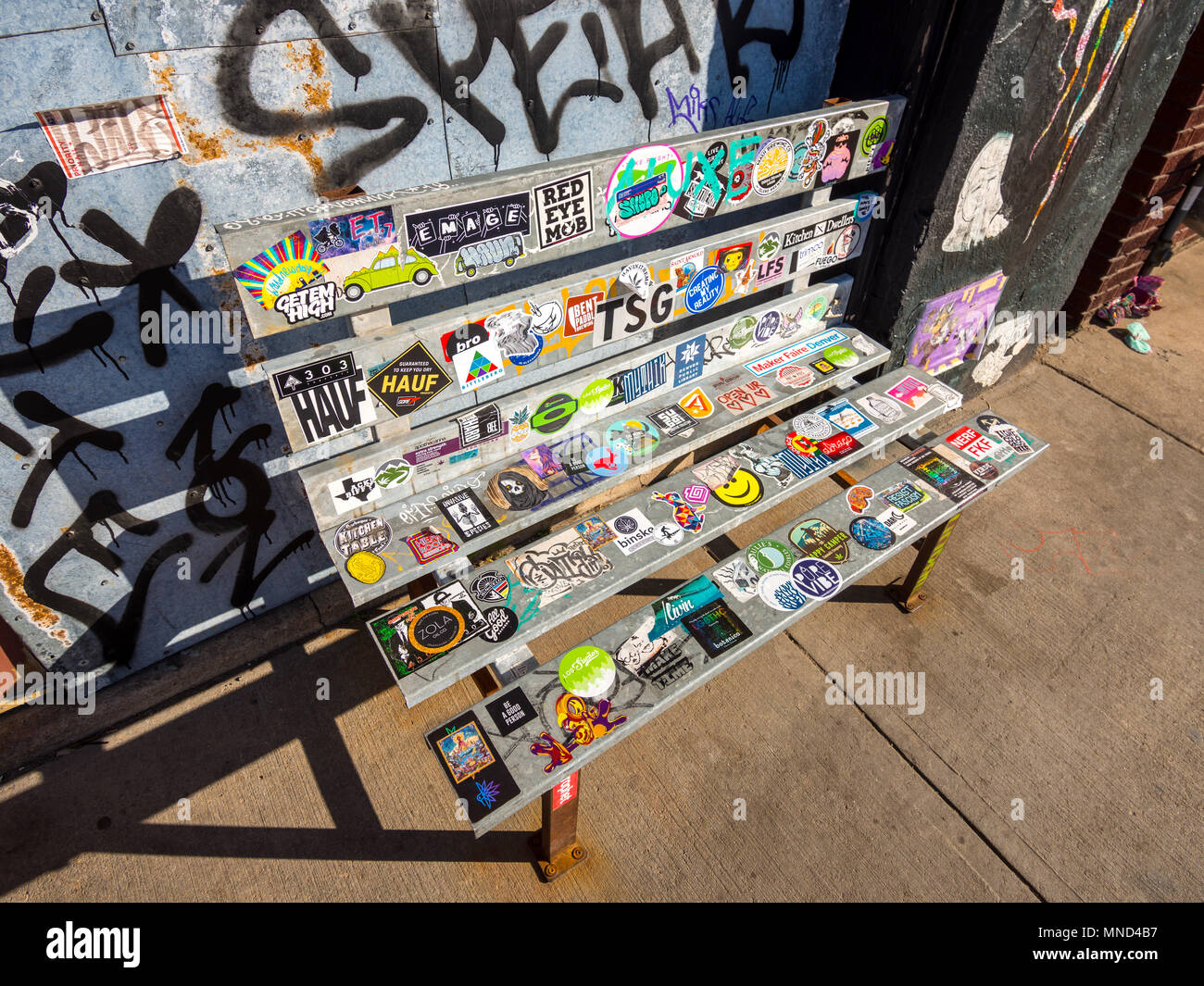 Sticker covered bench seat hi-res stock photography and images - Alamy