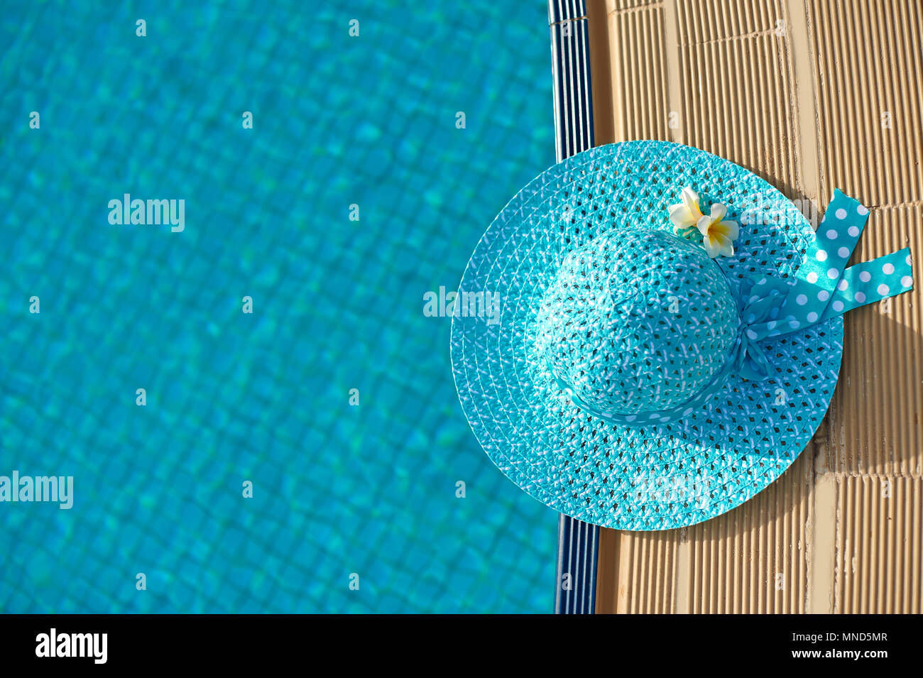 Beach hat next to the pool, top view with space for your text Stock ...