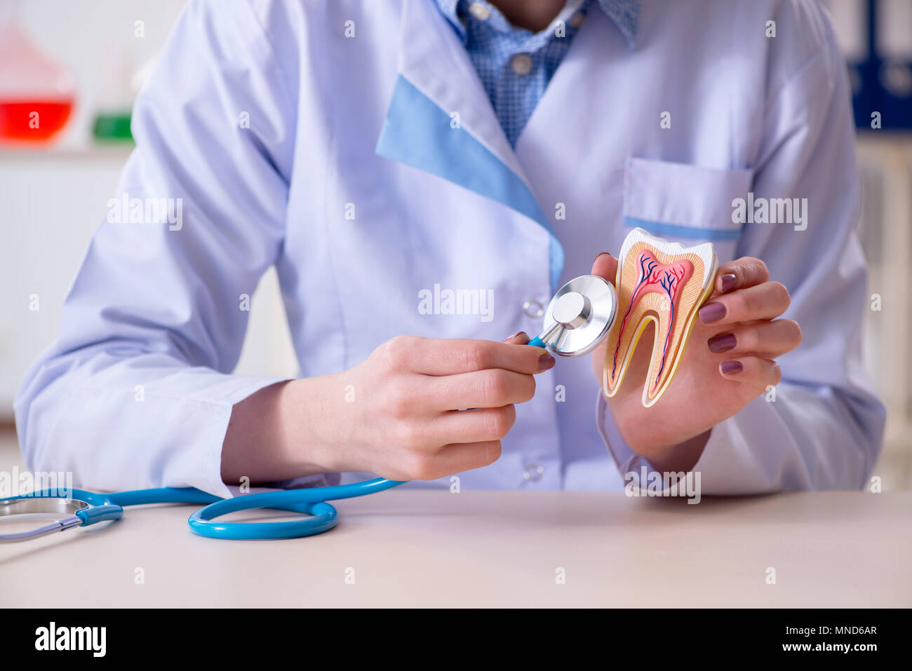 Dentist practicing work on tooth model Stock Photo - Alamy