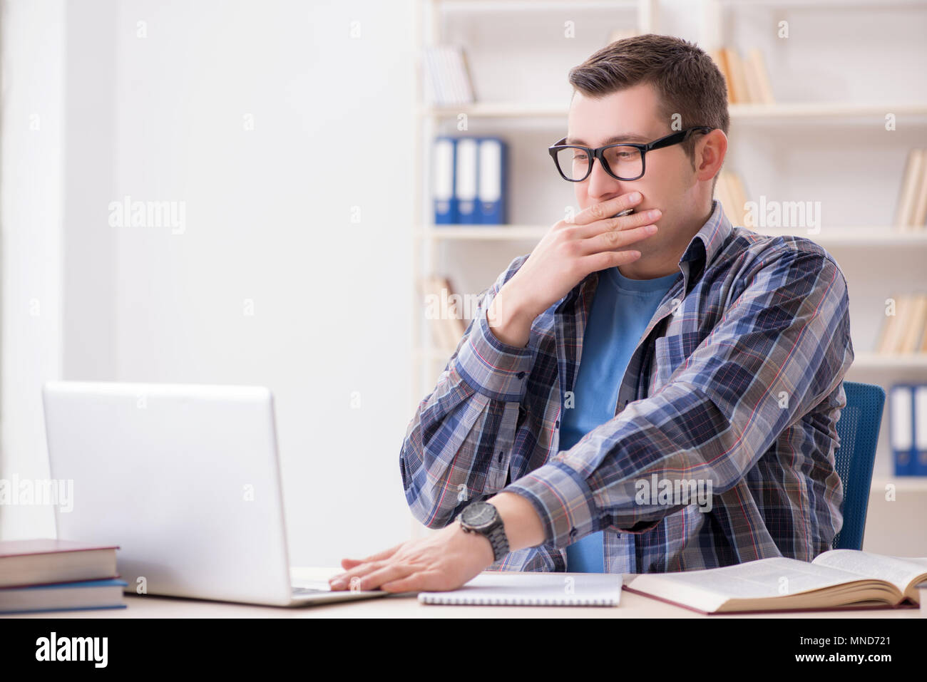 Young student studying over internet in telelearning concept Stock ...