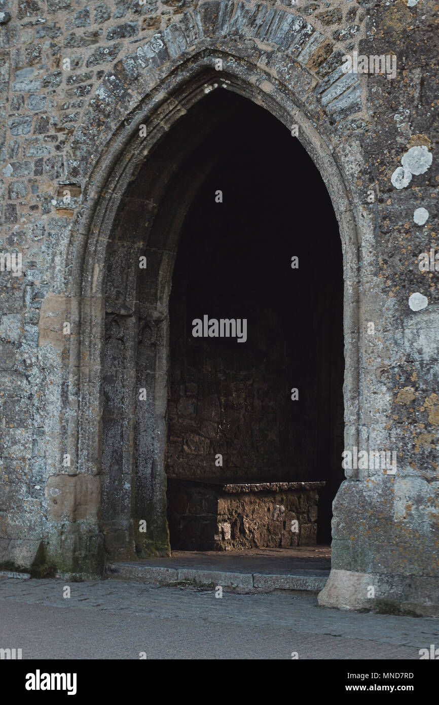 Arched entrance of historic building, Glastonbury Tor, Somerset, United ...