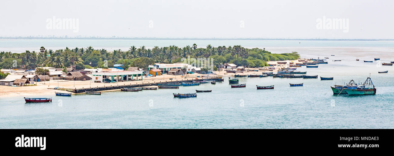 Old wood small fishing boat floating on the water, Bridge Indira Gandhi ...