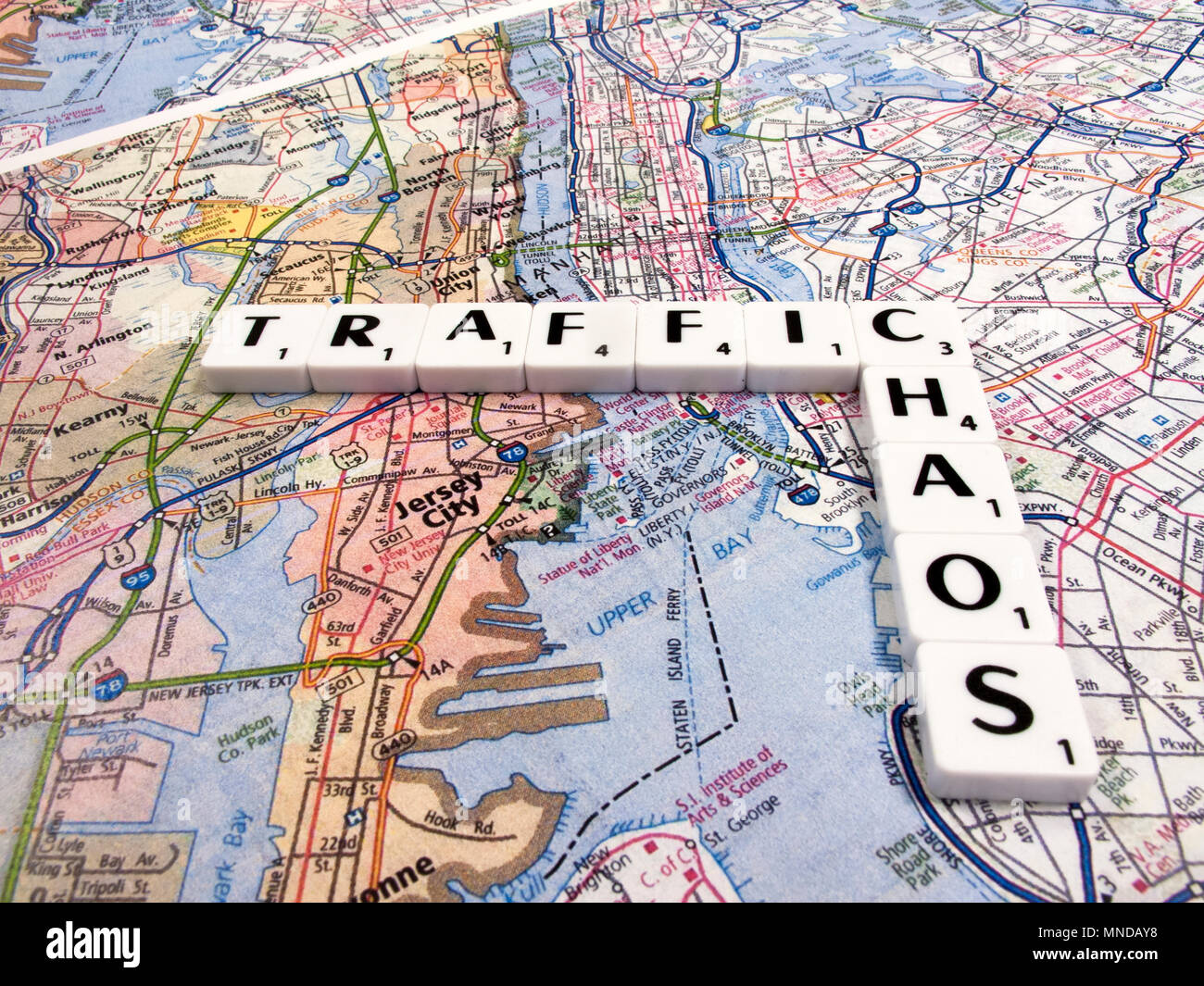 representation of traffic chaos in New York resulting in delays and ...