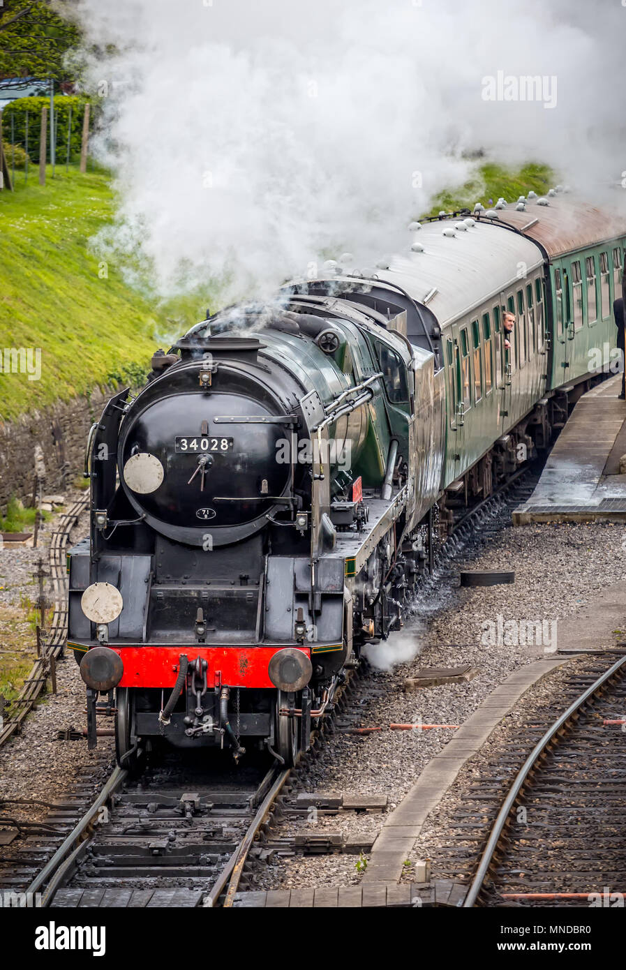 Steam locomotive Eddystone pulling out of Swanage station taken in ...