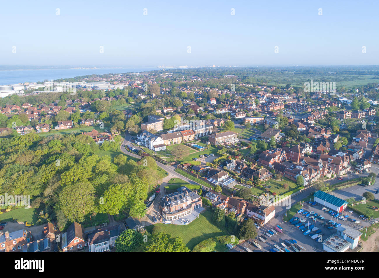 aerial views along the hamble river and hamble le rice village taken by ...