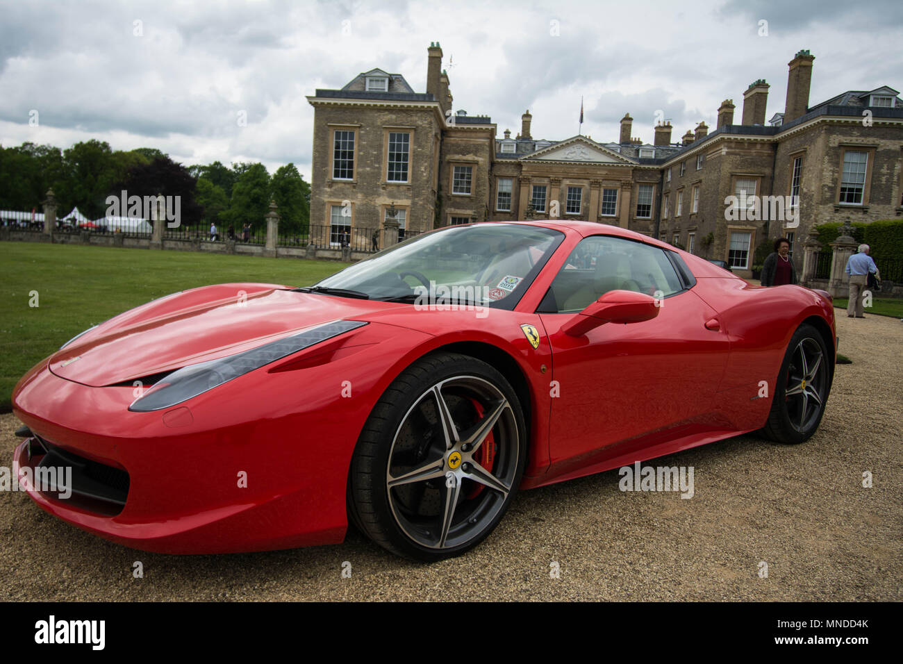 Althorp House red sports car parked outside old fashioned house stately ...