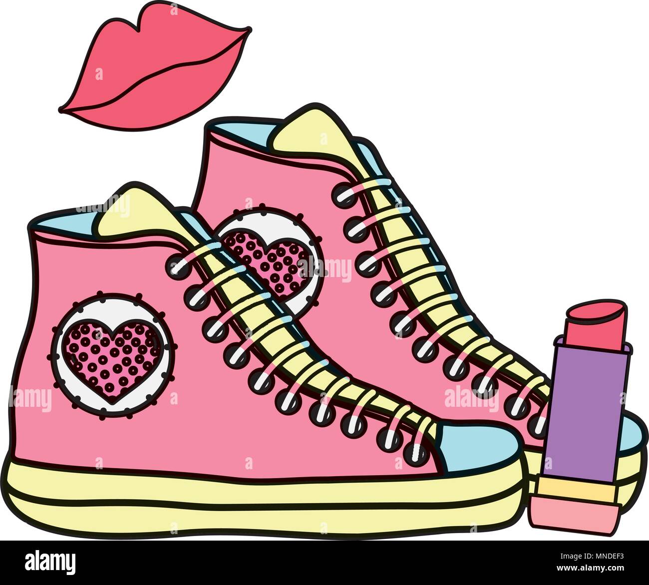 color sneakers shoes with fashion lips and lipstick Stock Vector Image ...