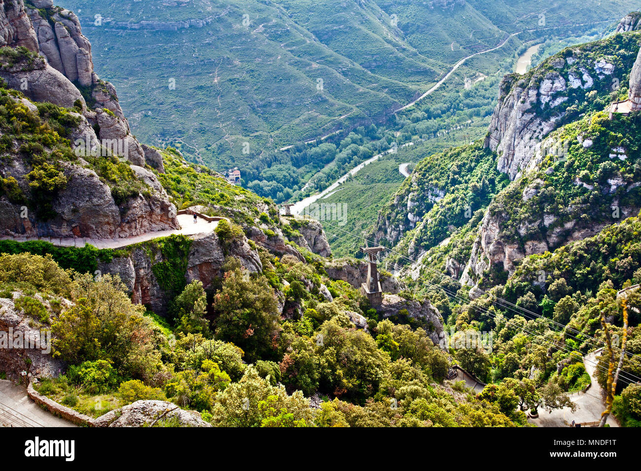 looking down on a beautiful valley gorge and hiking footpath in the ...