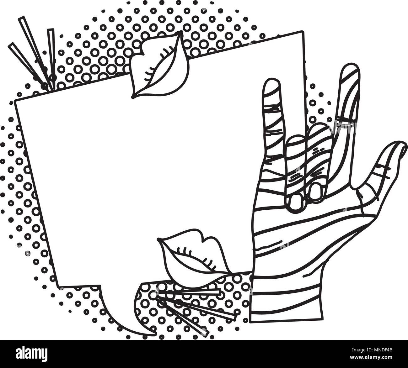 line chat bubble text with rock gesture and lips Stock Vector Image ...