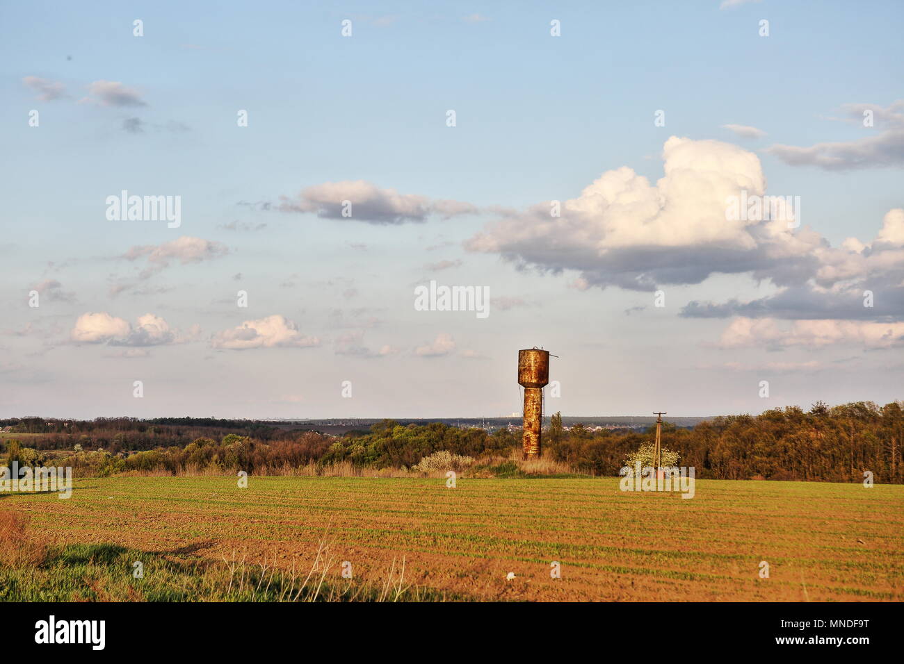 A WATER TOWER IN COUNTRYSIDE NEAR MUZYCHI IN KIEV REGION UKRAINE AMID ...
