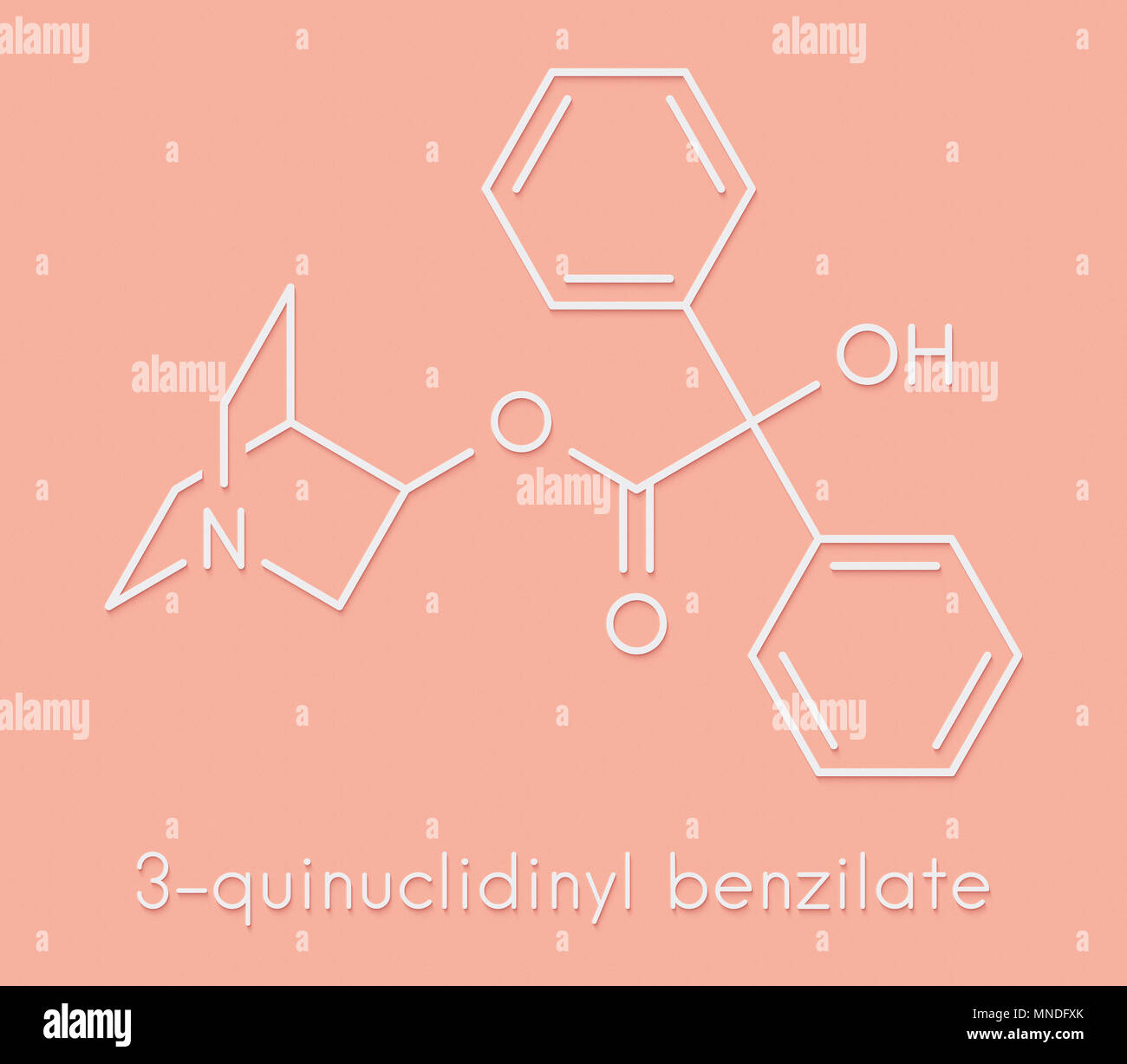 3-Quinuclidinyl benzilate (QNB, BZ) incapacitating agent molecule ...