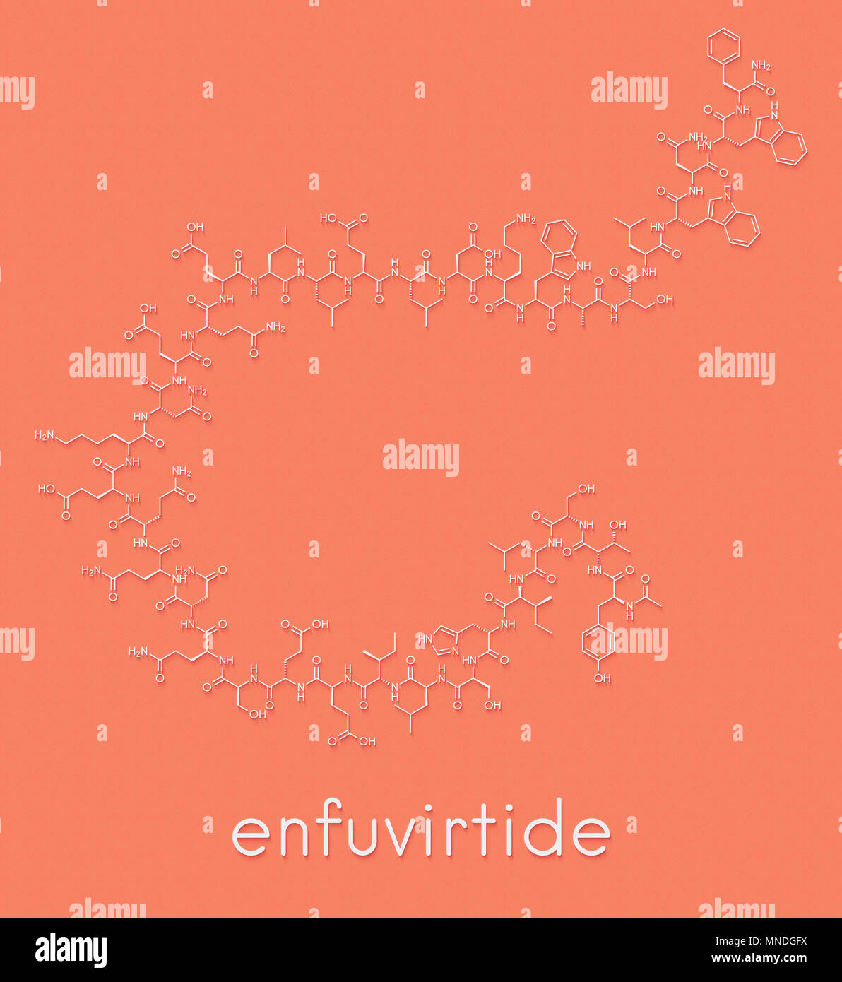 Enfuvirtide HIV drug (fusion inhibitor class) molecule. Skeletal ...