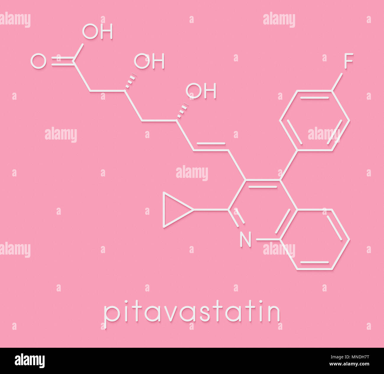 Pitavastatin hypercholesterolemia drug molecule. Skeletal formula Stock ...