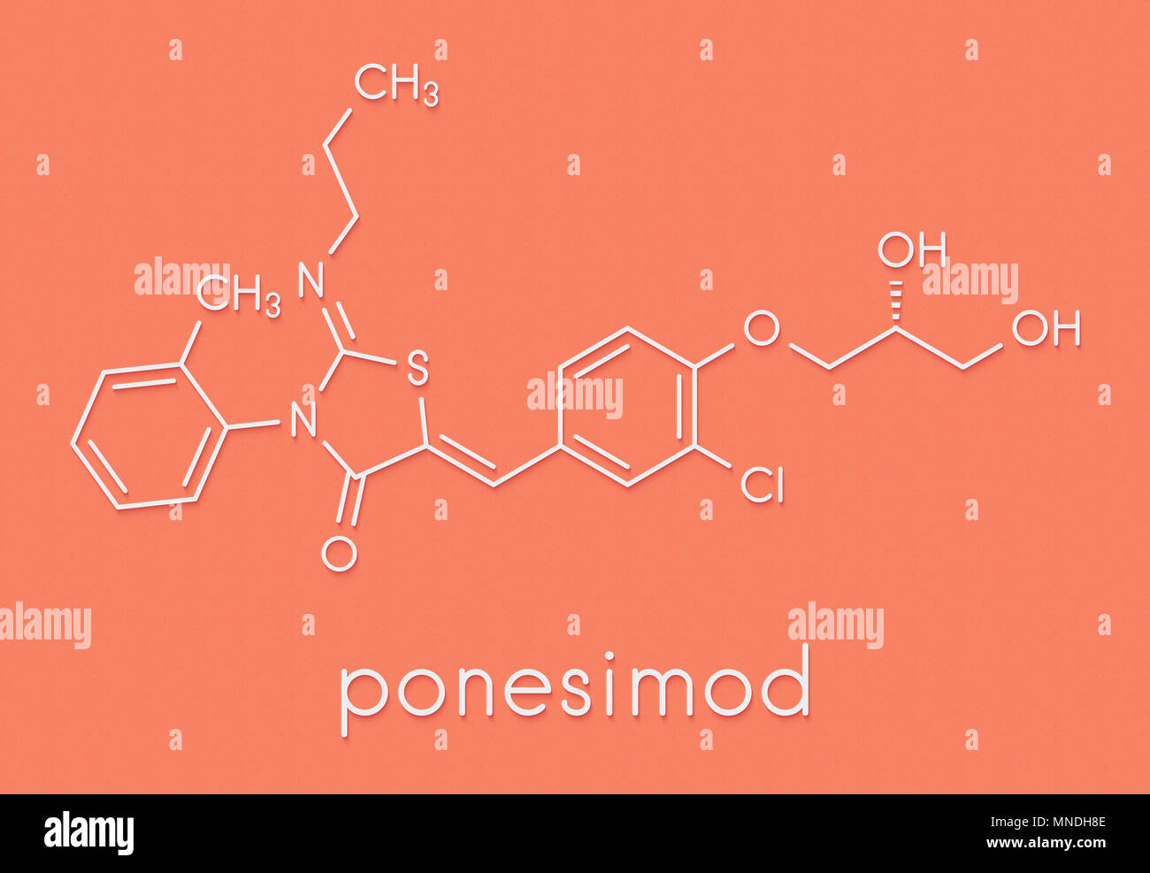 Ponesimod anti-inflammatory drug molecule (S1PR1 modulator). Skeletal ...