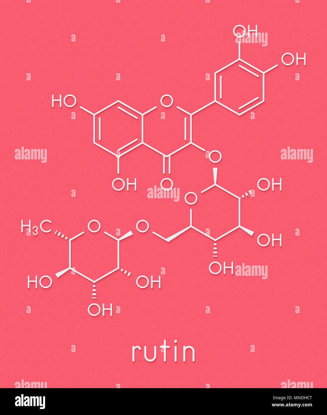 Rutin (rutoside, sophorin) molecule. Herbal glycoside composed of ...