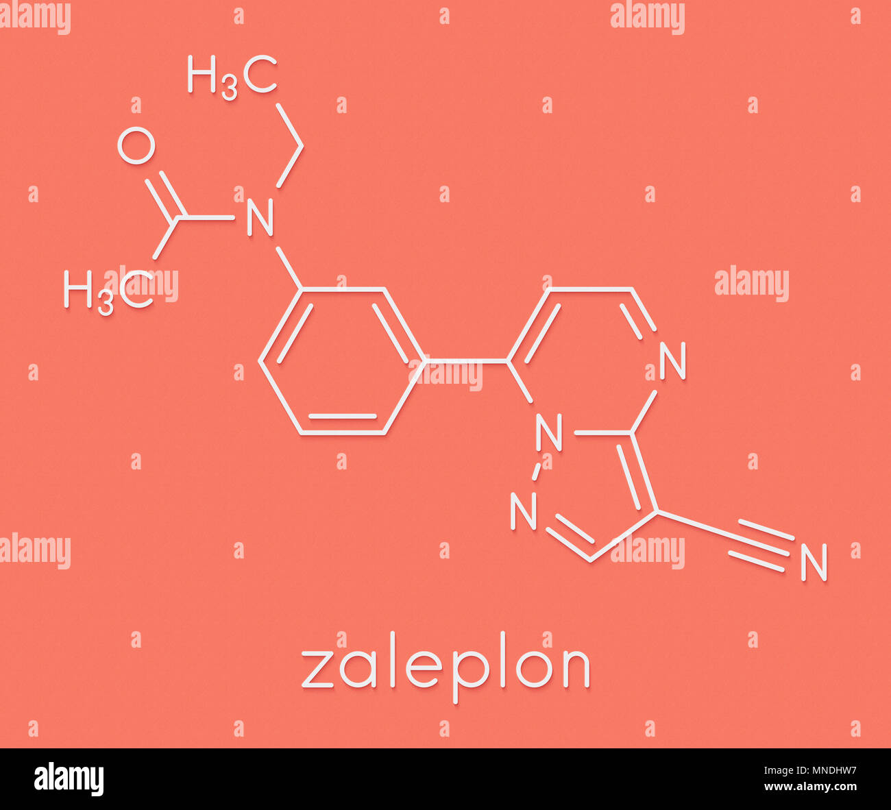 Zaleplon hypnotic drug molecule (sleeping pill). Skeletal formula Stock ...