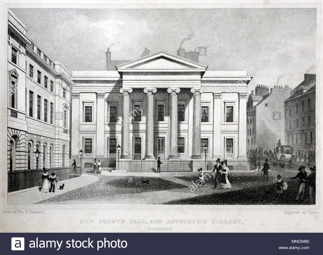 New County Hall and Advocate's library, Edinburgh, antique engraving ...