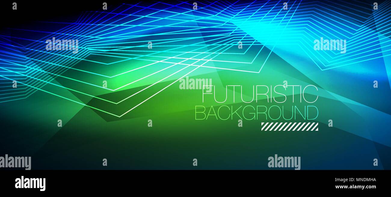 Straight neon lines. Straight neon lines in dark space, vector techno ...