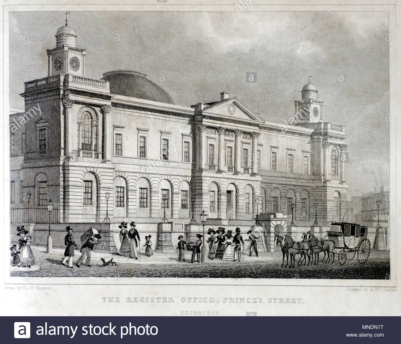 The Register Office, Prince's Street, Edinburgh, antique engraving from ...