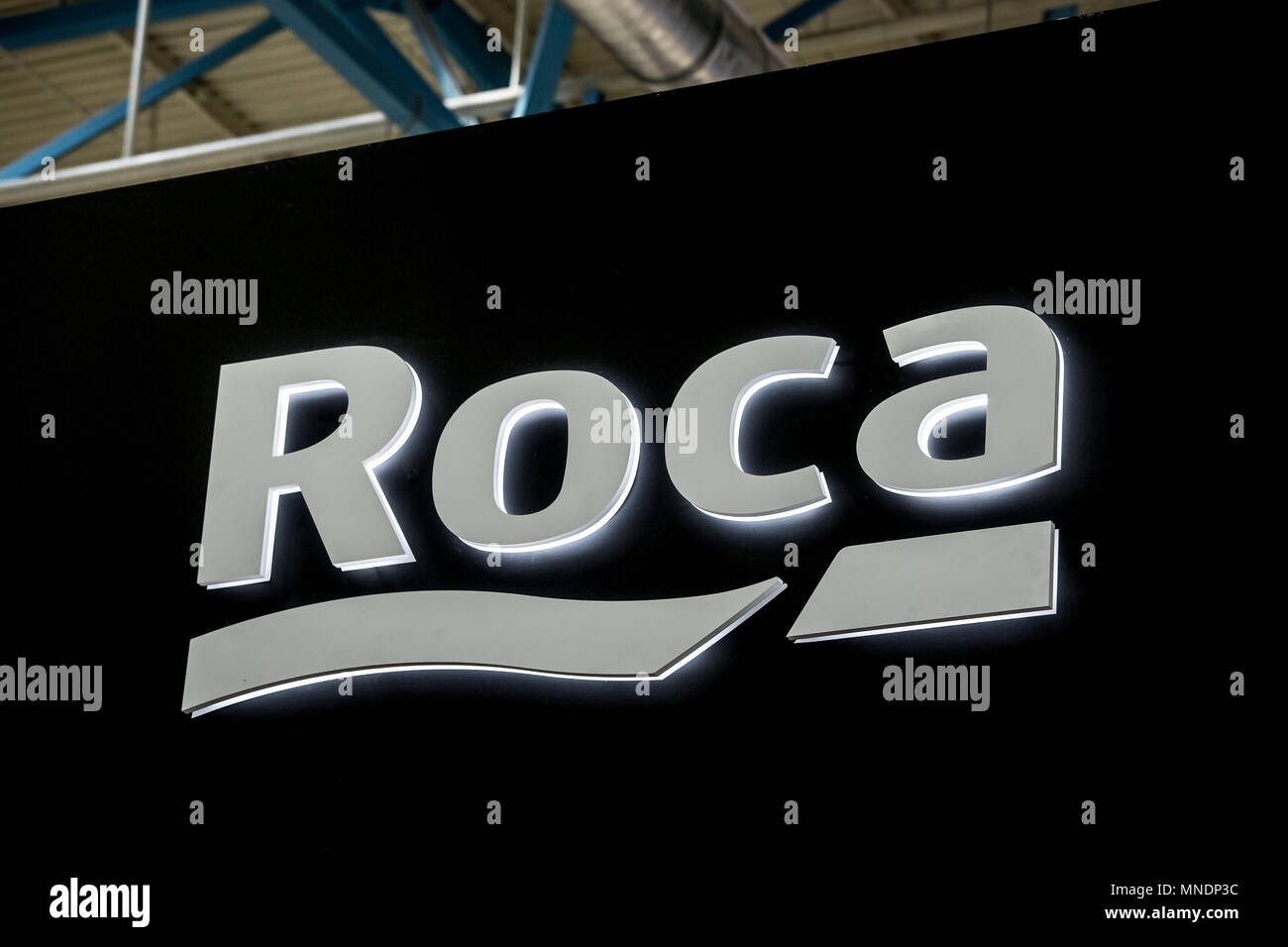 Moscow, Russia - March, 2018: Roca logo company sign on the wall. Roca ...