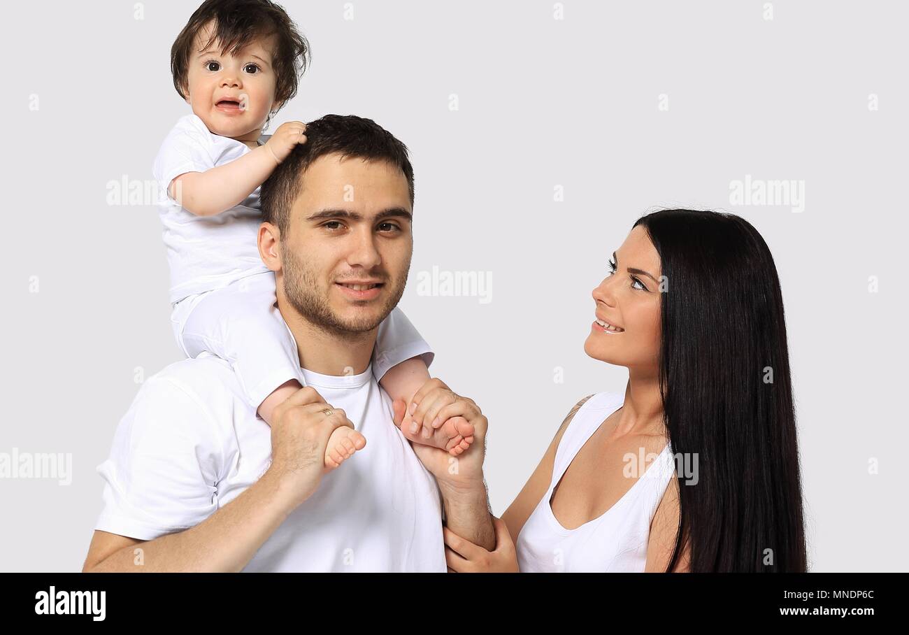 A happy family on white background Stock Photo - Alamy