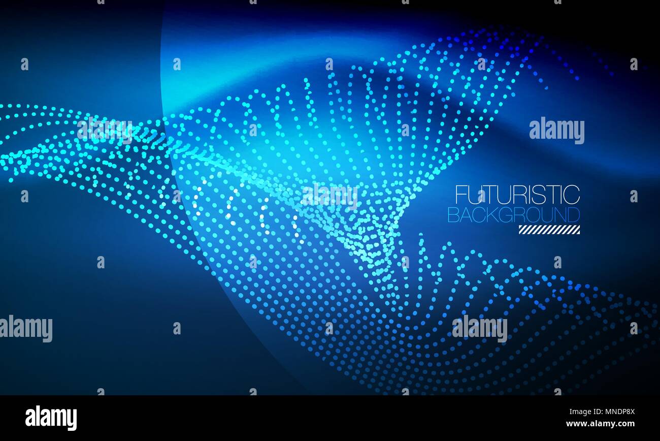 Smooth neon wave. Smooth smoke particle wave, big data techno background with glowing flowing ...