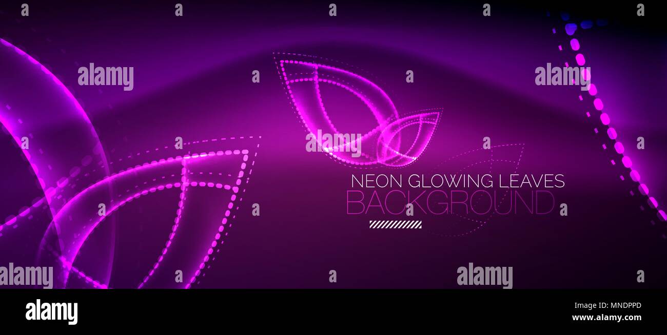 Neon leaf background, green energy concept. Vector purple neon leaf ...