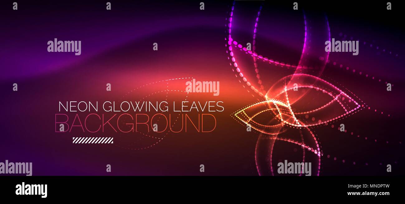 Neon leaf background, green energy concept. Vector purple neon leaf ...