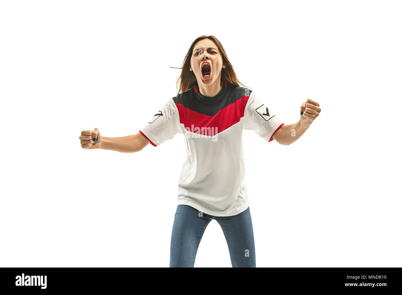 egyptian fan celebrating on white background Stock Photo - Alamy