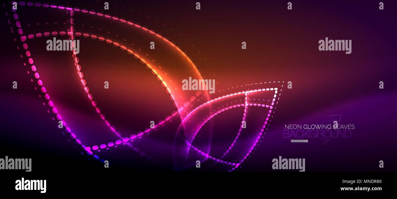 Neon leaf background, green energy concept. Vector purple neon leaf ...