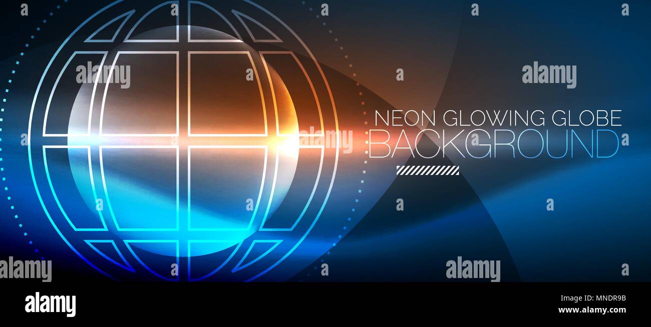Techno globe concept, neon glow planet. Techno globe concept, neon glow ...