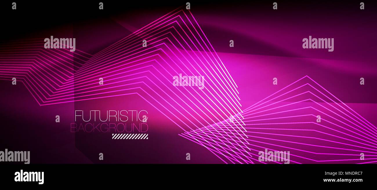 Straight neon lines. Straight neon lines in dark space, vector techno ...