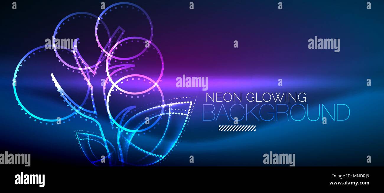 Vector neon glowing tree background. Vector neon glowing tree, nature ...