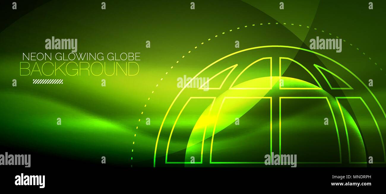 Techno globe concept, neon glow planet. Techno globe concept, green eco ...