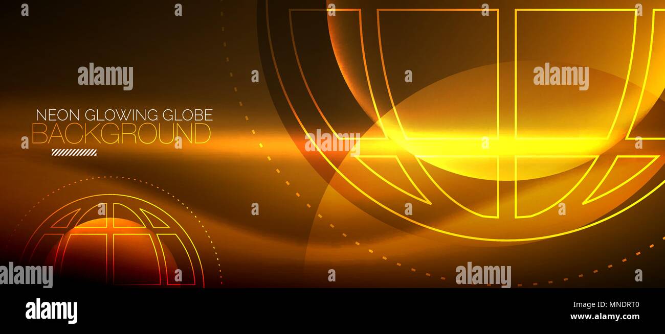 Techno globe concept, neon glow planet. Techno globe concept, orange ...