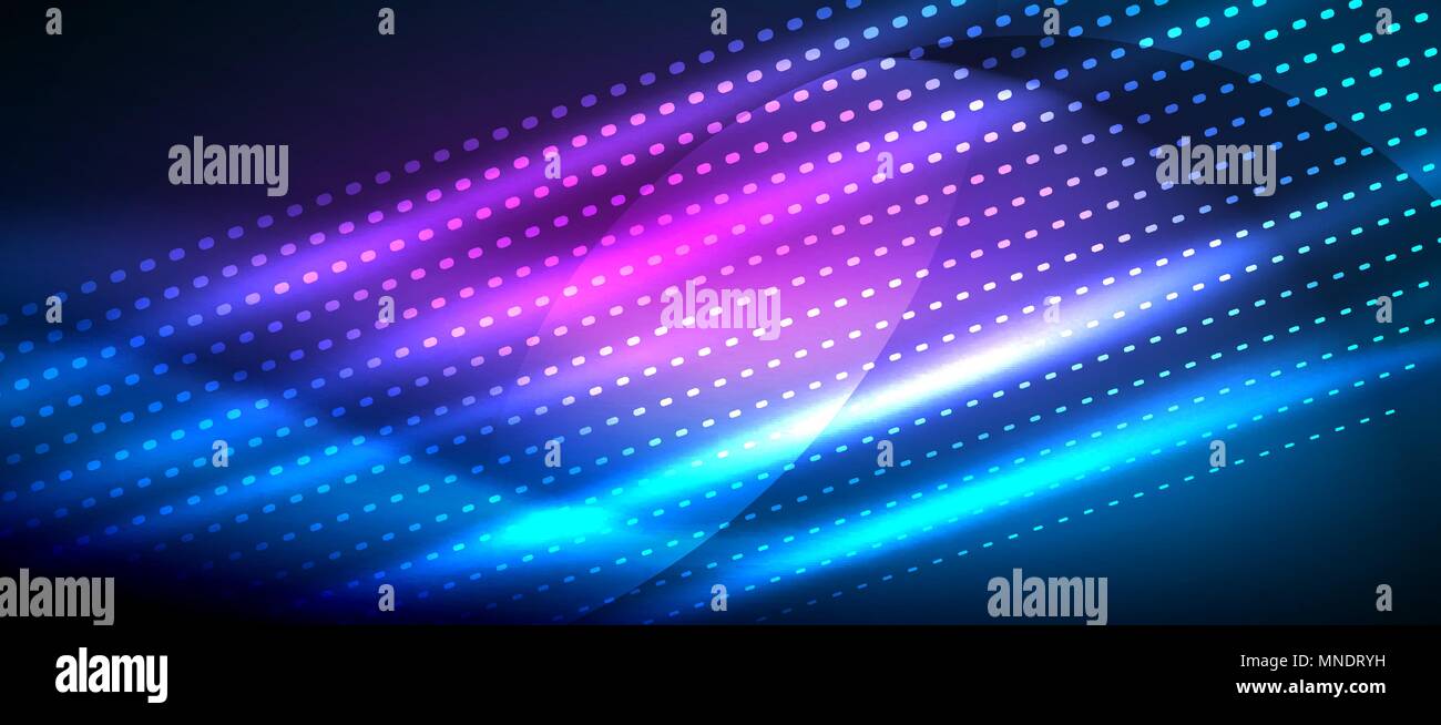 Neon smooth wave digital abstract background. Neon blue vector smooth ...