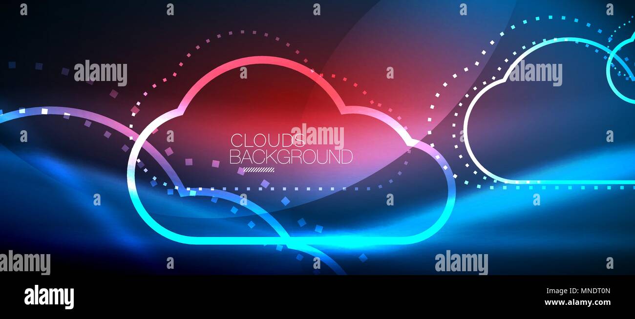 Vector cloud computing, storage concept. Vector blue cloud computing, storage concept, neon ...