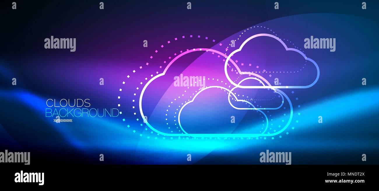 Vector cloud computing, storage concept. Vector blue cloud computing, storage concept, neon ...