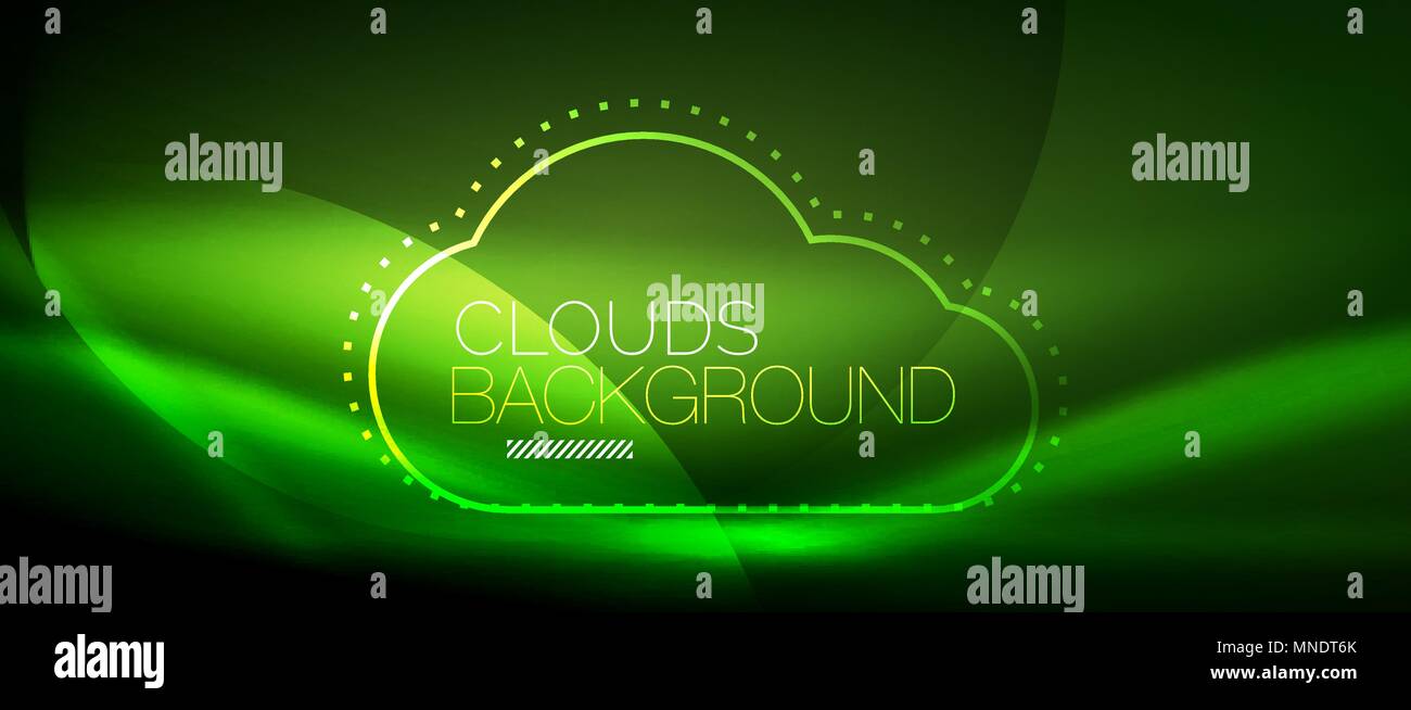 Vector cloud computing, storage concept. Vector green cloud computing, storage concept, neon ...