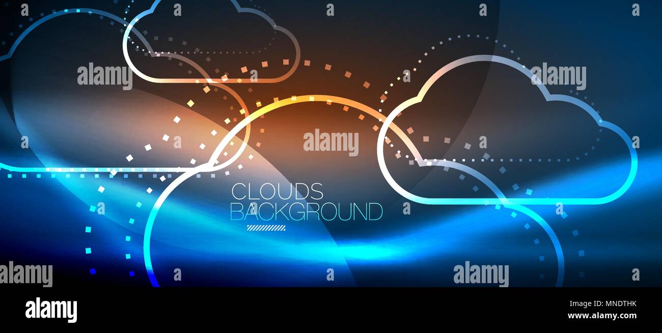 Vector cloud computing, storage concept. Vector blue cloud computing, storage concept, neon ...