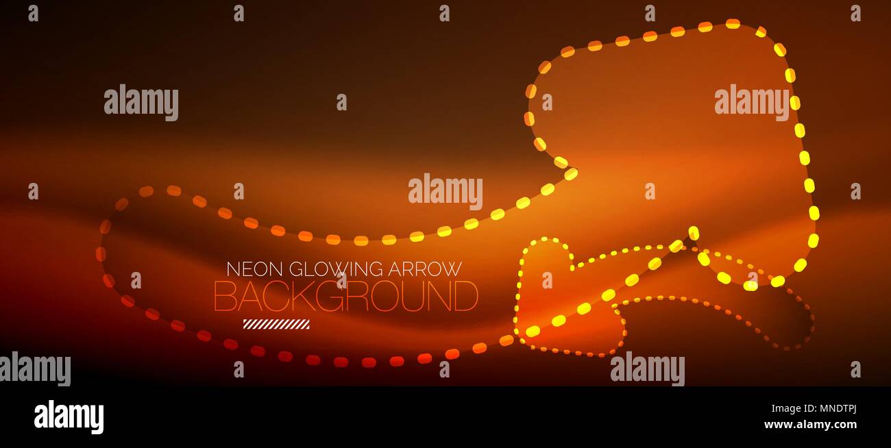 Neon techno arrow, digital abstract background. Neon techno orange ...