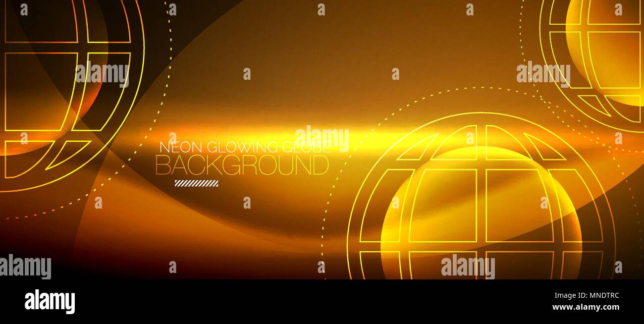 Techno globe concept, neon glow planet. Techno globe concept, orange ...