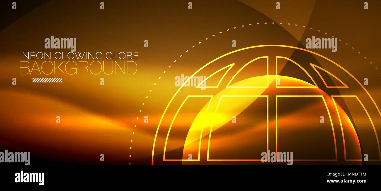 Techno globe concept, neon glow planet. Techno globe concept, orange ...