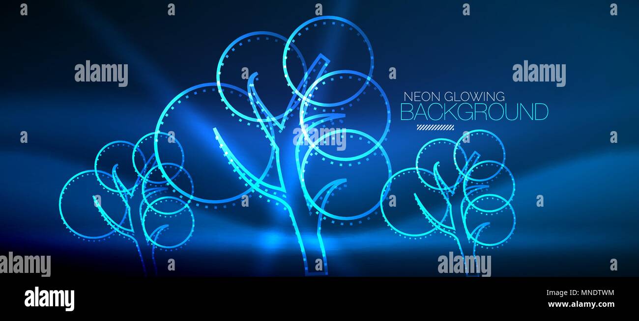 Vector neon glowing tree background. Vector neon glowing tree, nature ...