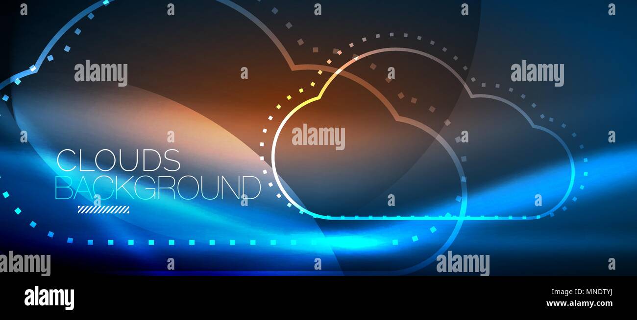 Vector cloud computing, storage concept. Vector blue cloud computing, storage concept, neon ...