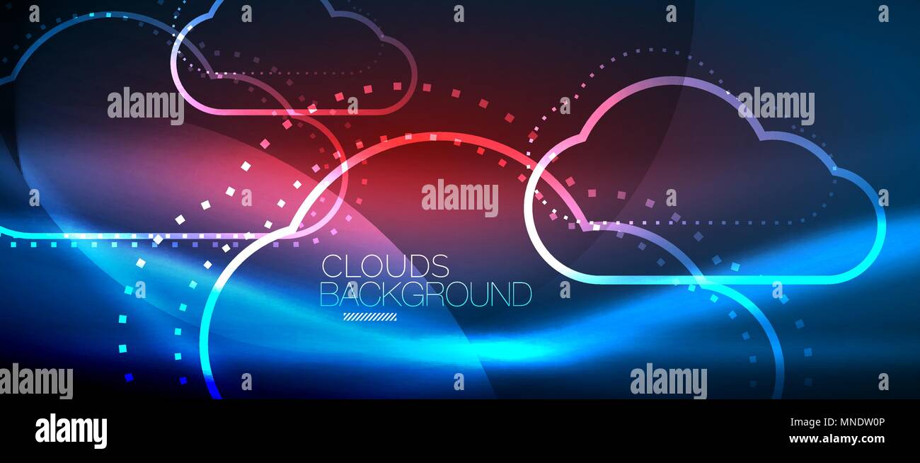 Vector cloud computing, storage concept. Vector blue cloud computing, storage concept, neon ...